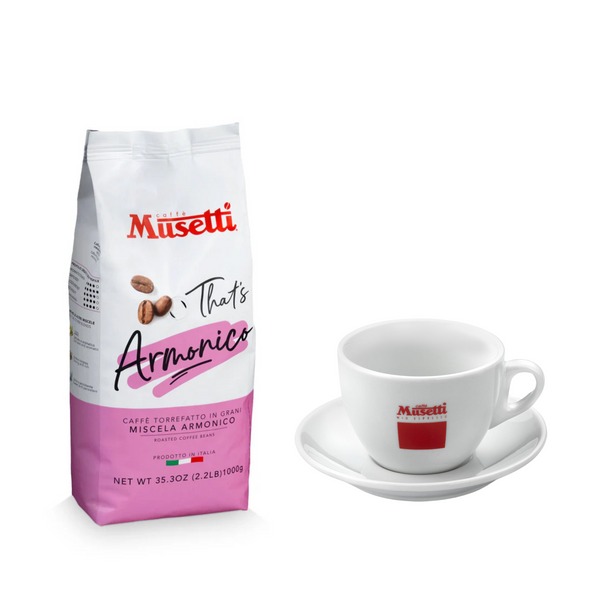 Pachet cafea boabe si cesti Musetti Home, Armonico 1KG si set cesti Mi ...